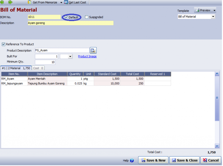 Apa Fungsi Option “Default” di Bill of Material (BOM) – Solution Center ...